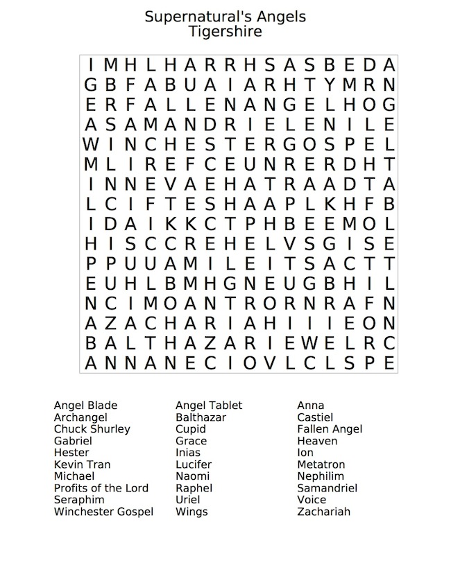Supernatural Angels Word Search – The Winchester Family Business